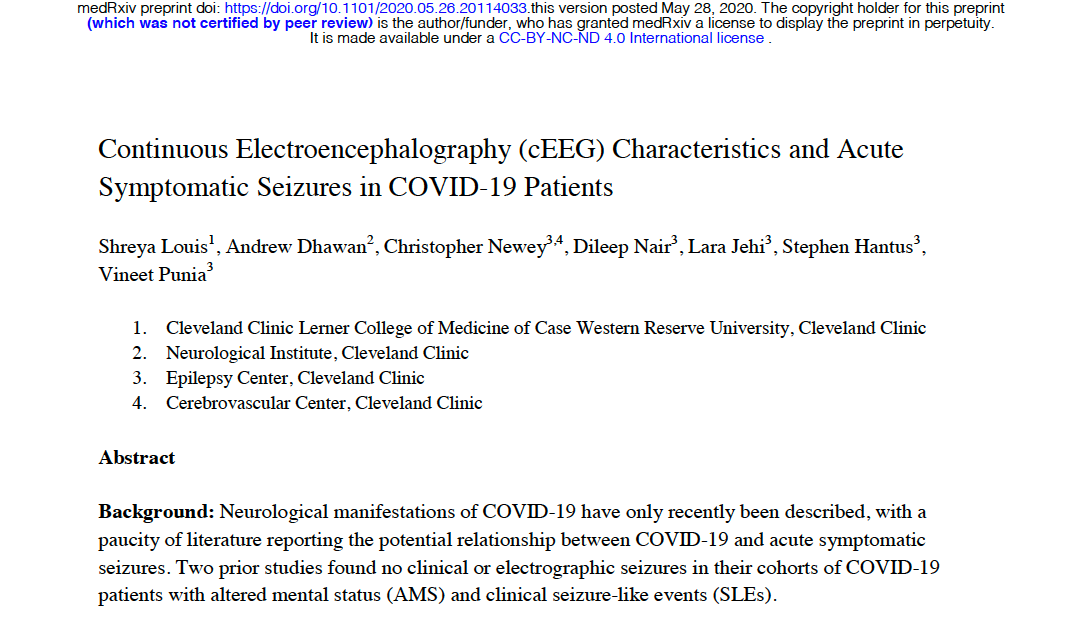 Continuous Electroencephalography (cEEG) Characteristics and Acute ...