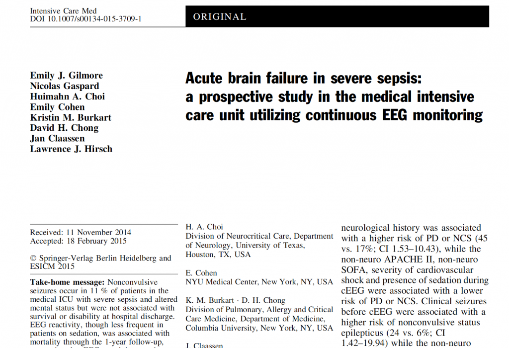 Acute Brain Failure in Severe Sepsis: A Prospective Study in the Medical Intensive Care Unit ...