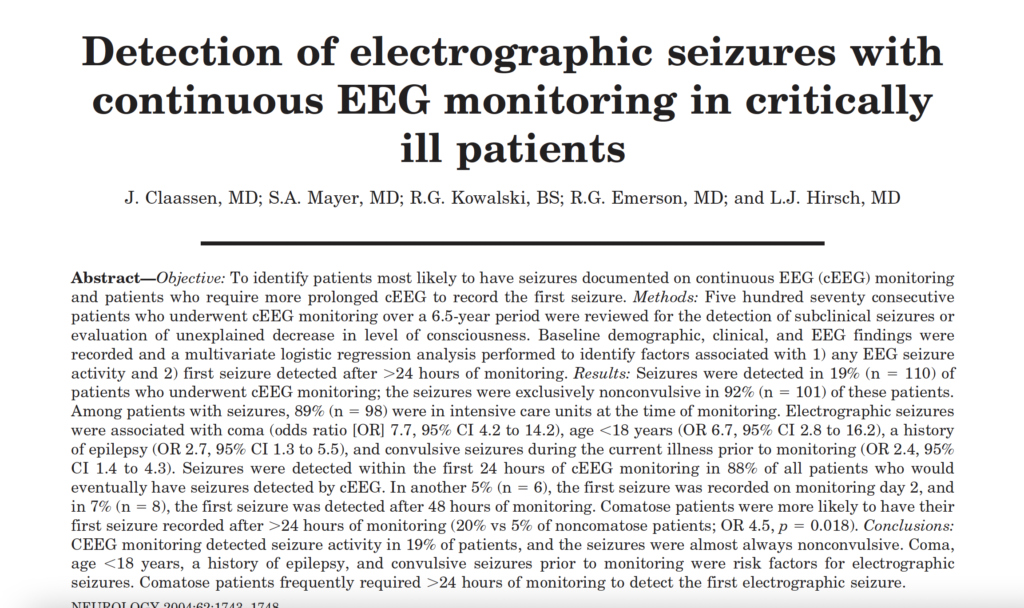 Detection of electrographic seizures with continuous EEG monitoring in ...