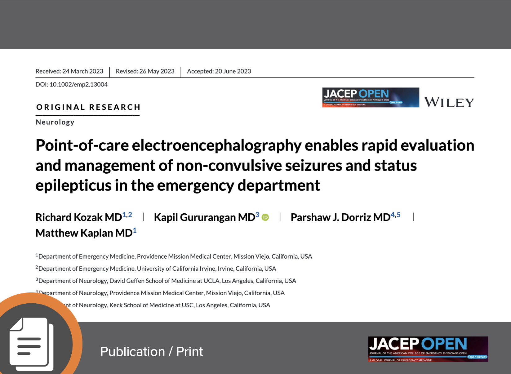 Point-of-Care EEG enables rapid evaluation and management of NCSE in the emergency department ...